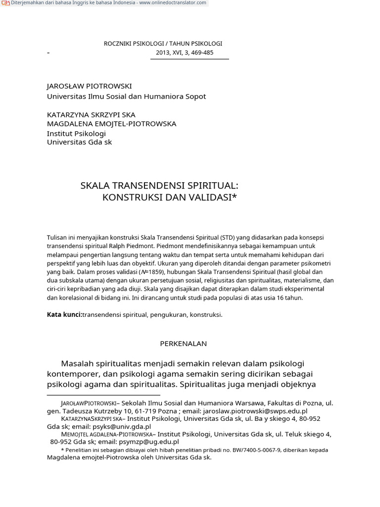 The Scale of Spiritual Transcendenc - En.id | PDF
