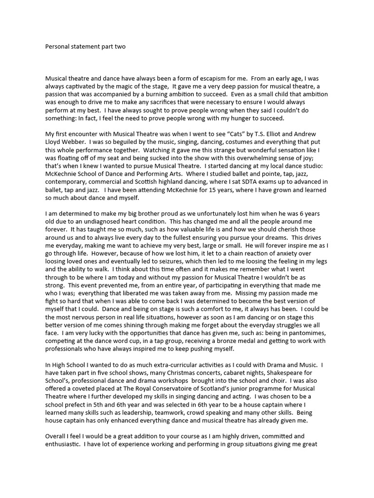 Personal Statement 2 | PDF | Performing Arts