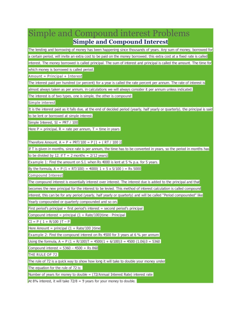 Simple and Compound Interest Problems | PDF | Compound Interest | Interest