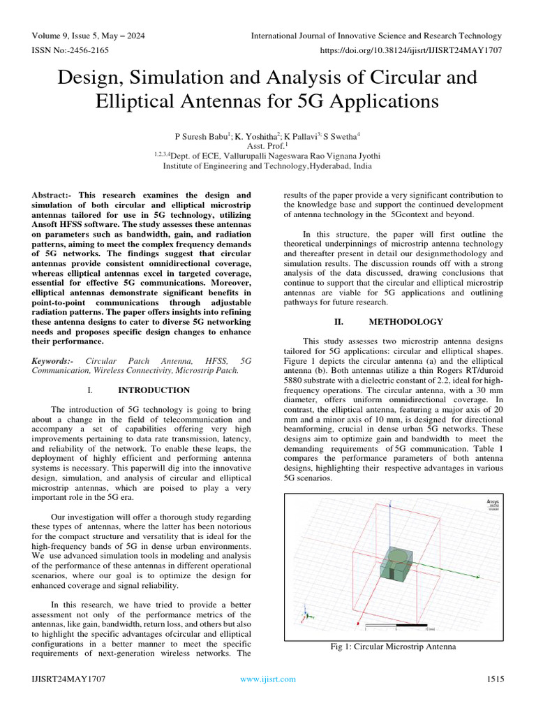 Design, Simulation and Analysis of Circular and Elliptical Antennas For 5G Applications | PDF ...