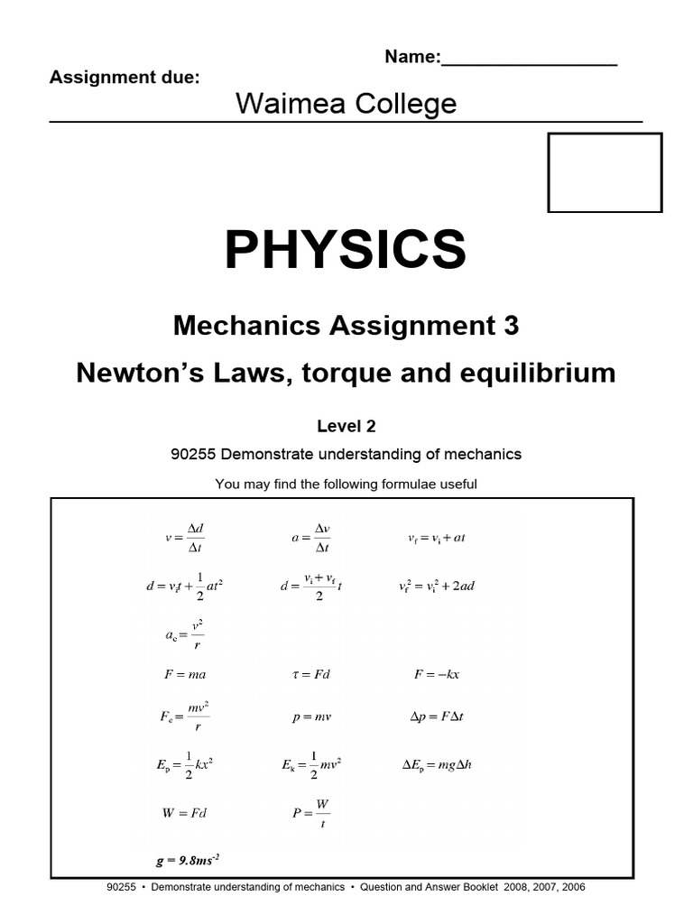Ass3 Newton Torque Equilibrium | PDF | Force | Physics