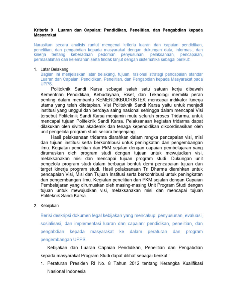 Kriteria 9 Luaran Dan Capaian | PDF | Karier & Perkembangan