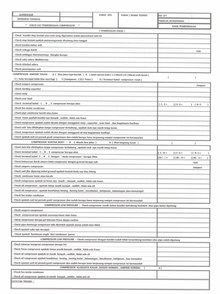 Form Checklist Kompresor | PDF