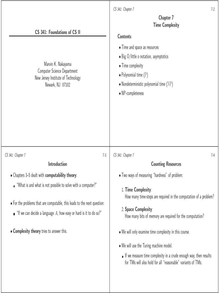 Chap07 Handout4 | PDF | Computational Complexity Theory | Time Complexity