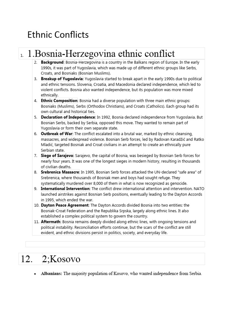 Ethnic Conflicts Notes | PDF | Bosnia And Herzegovina | Bosniaks