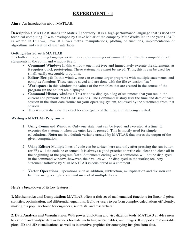 Matlab File 01 | Download Free PDF | Matrix (Mathematics) | Matlab