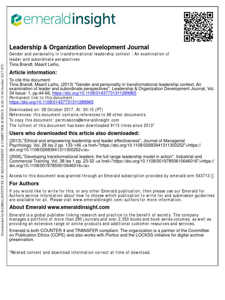 Leadership & Organization Development Journal: Article Information ...
