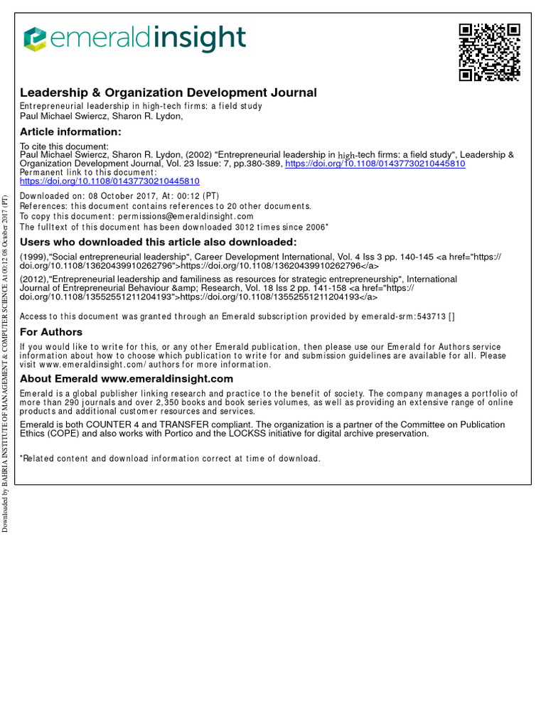 Leadership & Organization Development Journal: Article Information ...