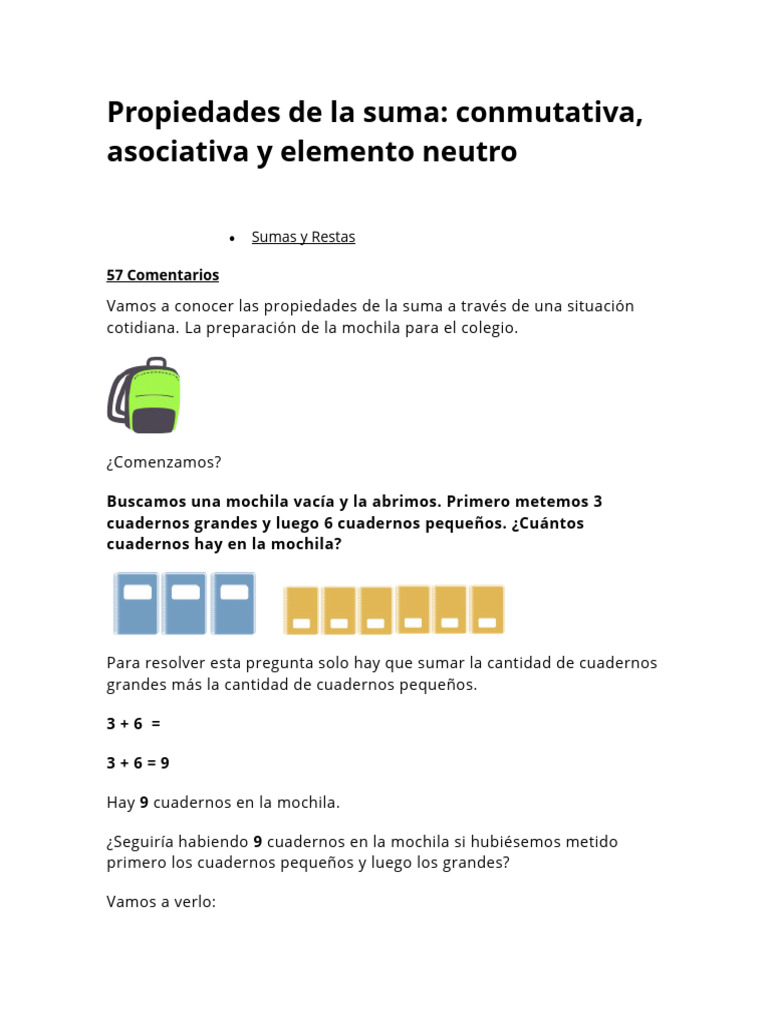 Propiedades de la Suma para Niños | PDF | Matemáticas