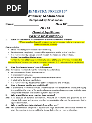 Chemical Equilibrium Short Notes