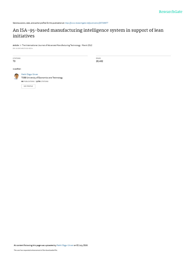 AnISA-95-based Manufacturing Intelligence System in Support of Lean Initiatives | PDF | Business ...