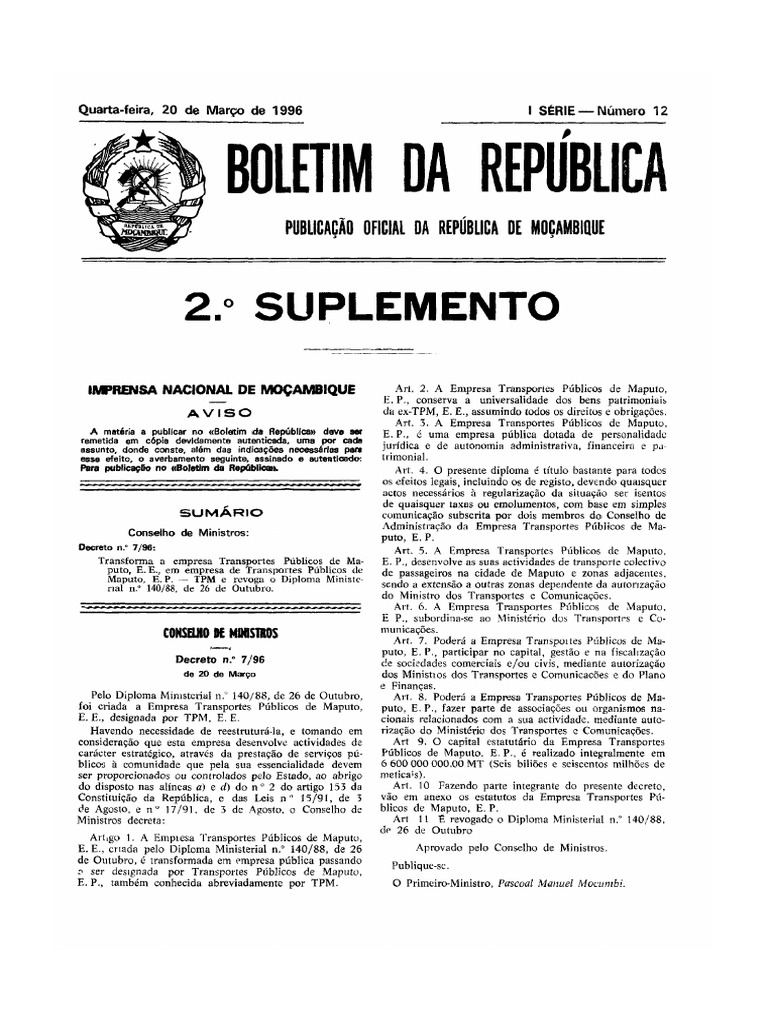 Boletim Republica Estatutos EMTPM | PDF | Investimentos | Conselho de ...