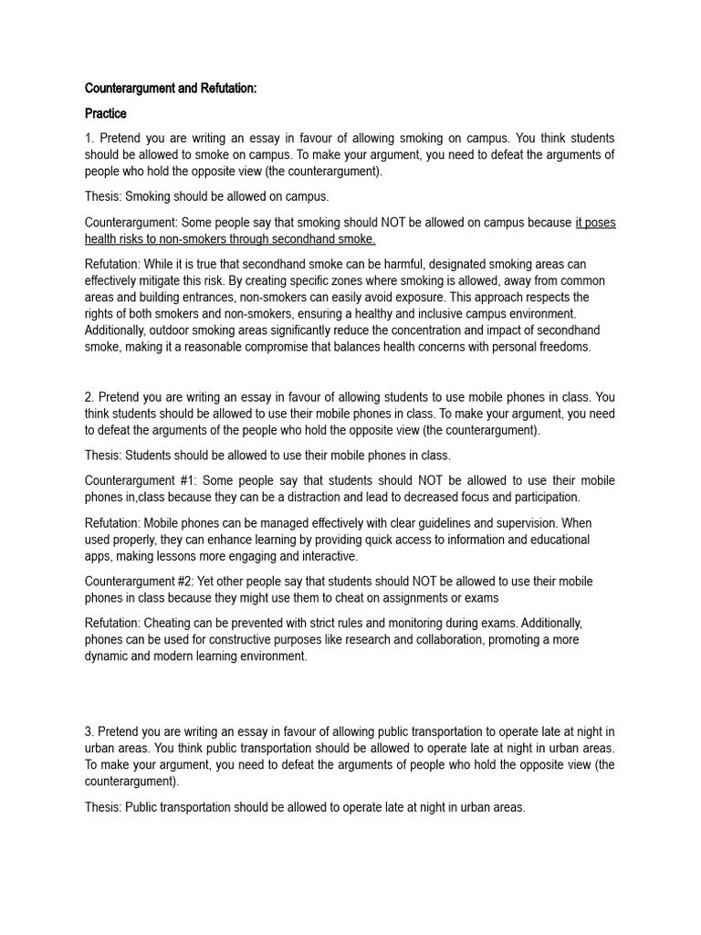 Counterarguments and Refutations Guide | PDF | Public Transport | Smoking
