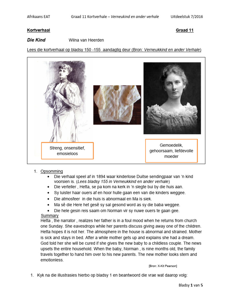 2016 Kortverhaal Graad 11 Die Kind - Wilna Van Heerden (Voorgeskryf) | PDF