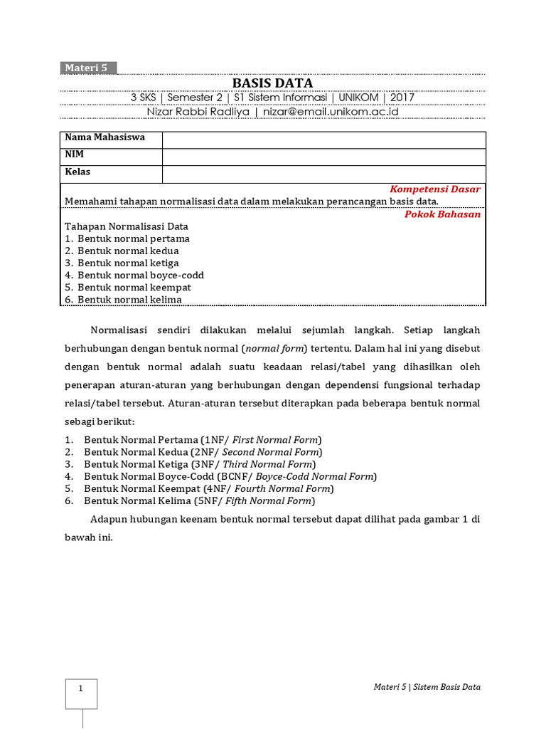 Materi 5 - Tahapan Normalisasi Data (SBD - 2017) | PDF