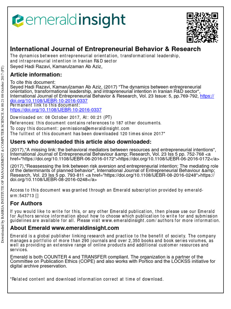 Ijebr 10 2016 0337 | PDF | Entrepreneurship | Innovation