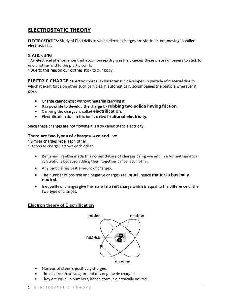 Understanding Electrostatic Theory | PDF | Electric Charge | Electron