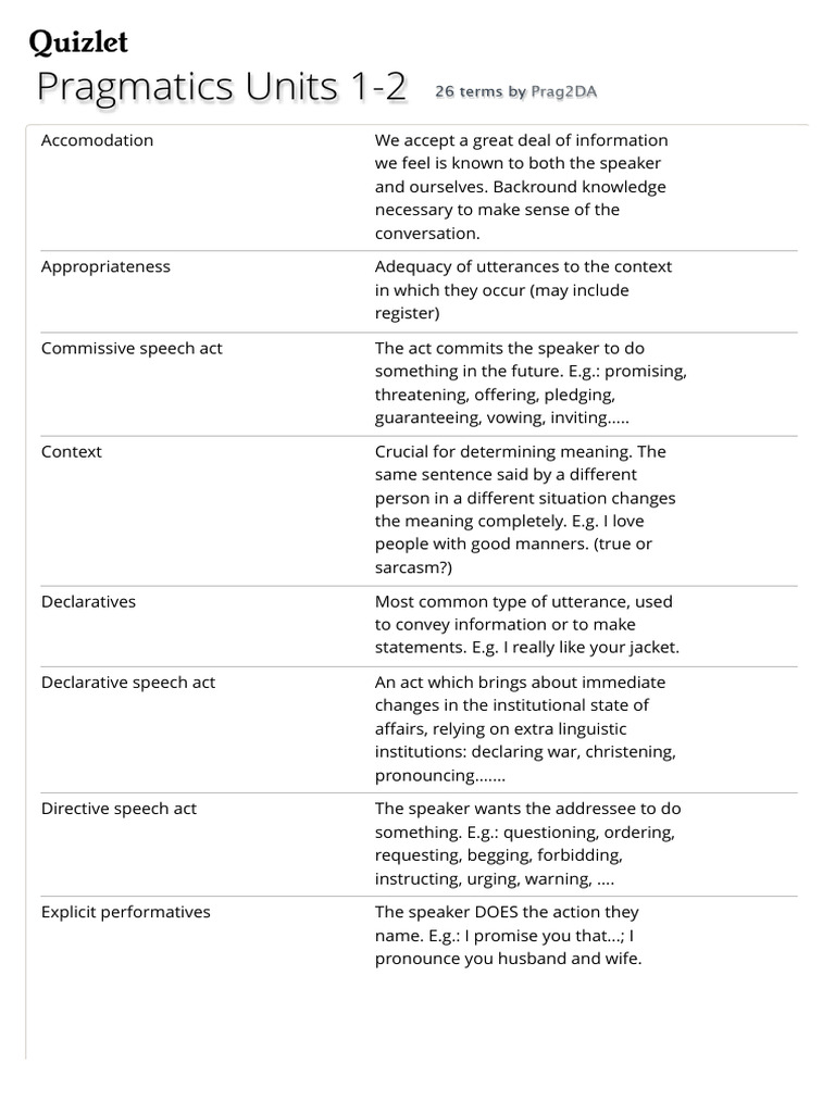 Pragmatics: Speech Acts Guide | PDF | Cognitive Science | Language ...
