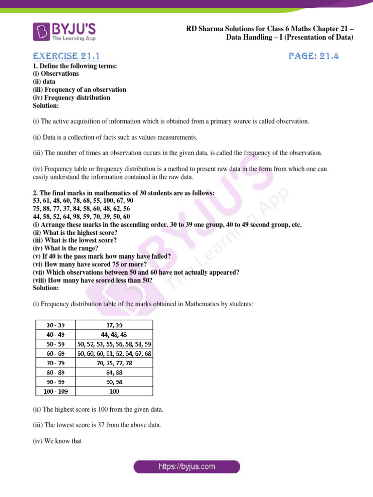 RD Sharma Solutions Class 6 Maths Chapter 21 Data Handling I ...