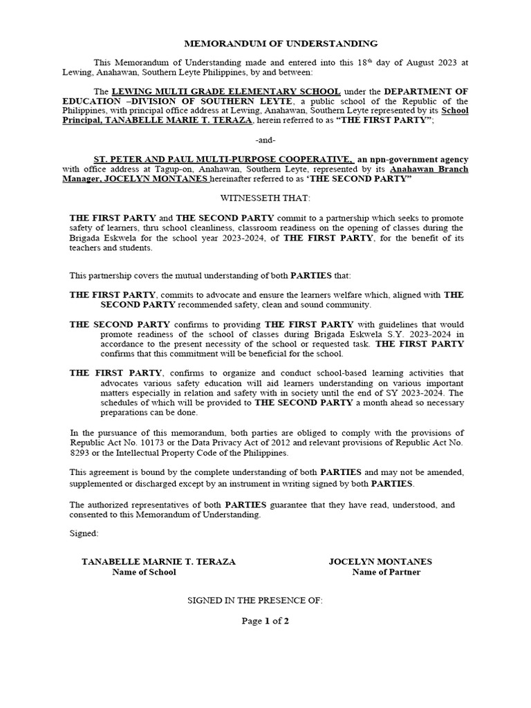 MOU Template | PDF | Justice | Crime & Violence