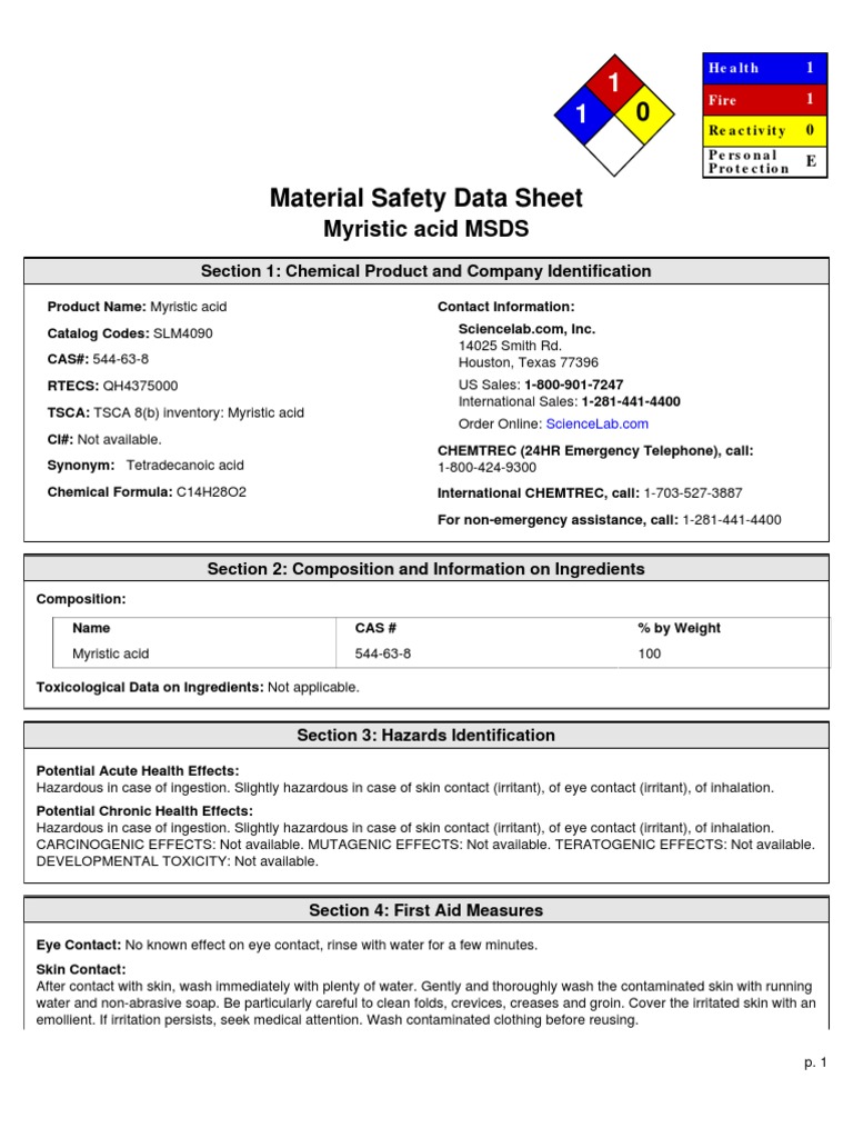 Myristic Acid Msds | Toxicity | Biodegradation
