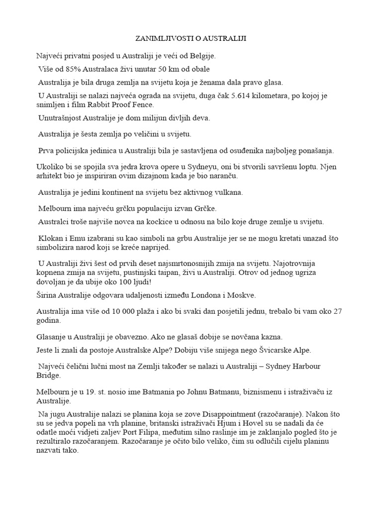 Australija Zanimljivosti | PDF
