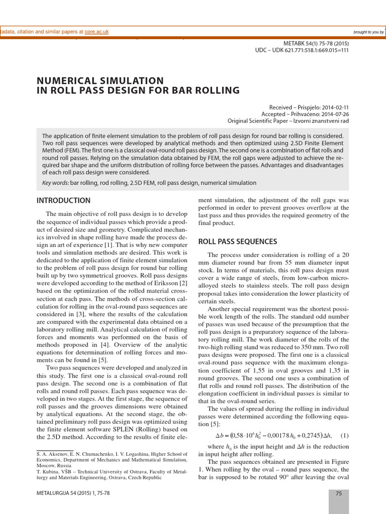 Numerical Simulation in Roll Pass Design For Bar Rolling | PDF | Finite ...