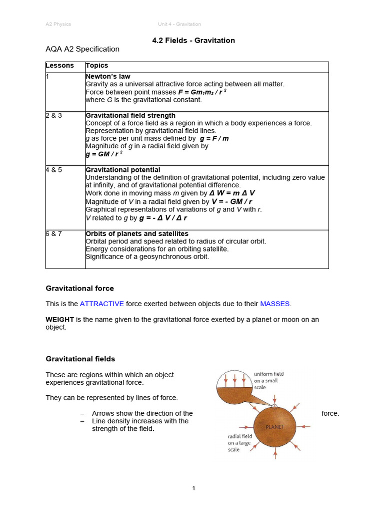 Gravitation Student Notes | PDF | Force | Gravity