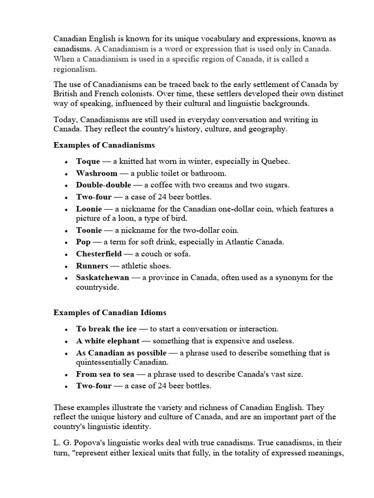 Understanding Canadian English and Canadisms | PDF | English Language ...