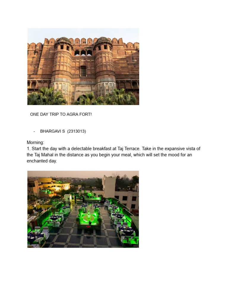 One Day Itinerary To Agra Fort | PDF