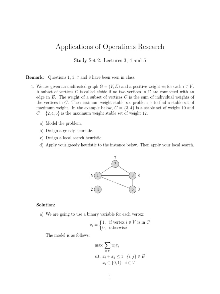 Study Set 2 With Solutions | PDF | Vertex (Graph Theory) | Mathematical Optimization