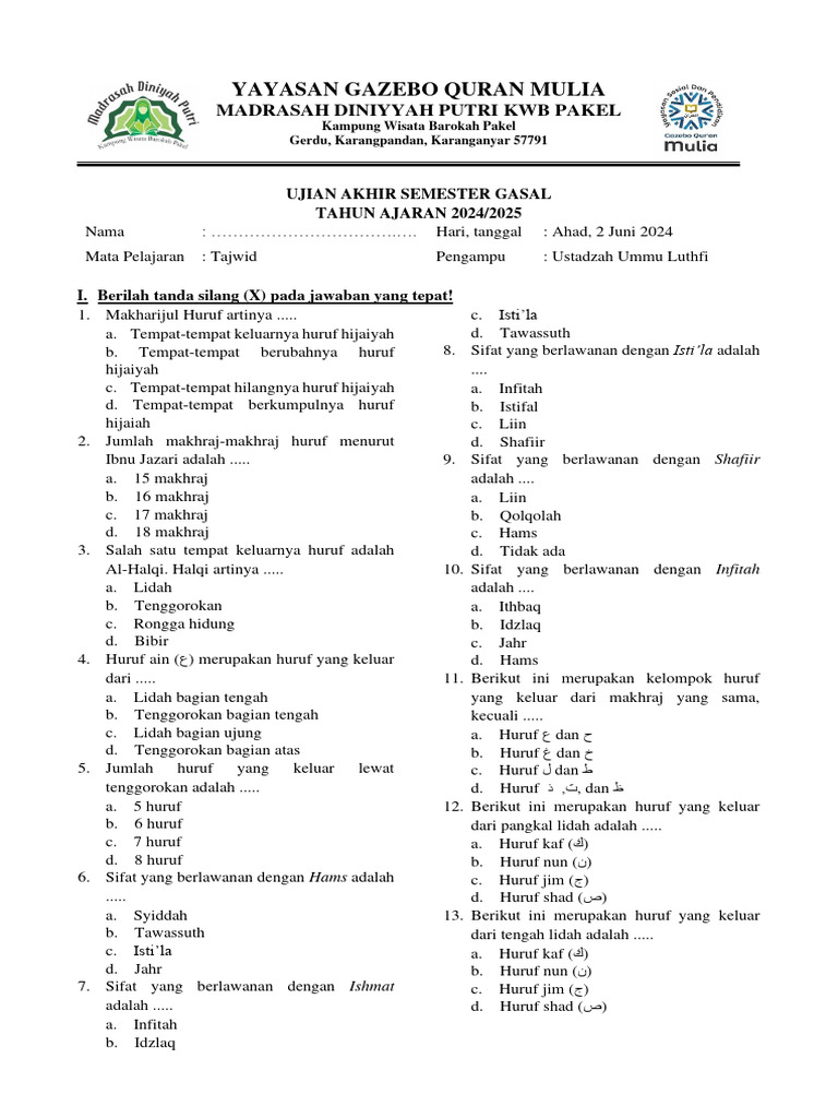 Soal Madin Tajwid 2024-1 | PDF