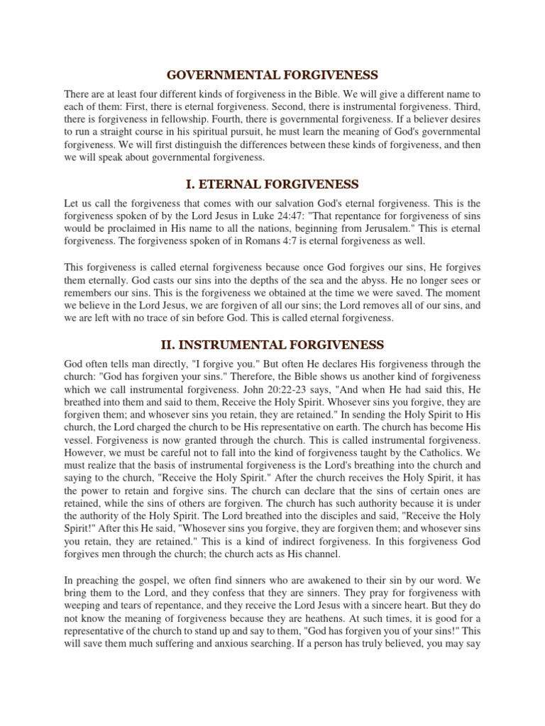 New Believers Series - Governmental Forgiveness | PDF | Forgiveness | David