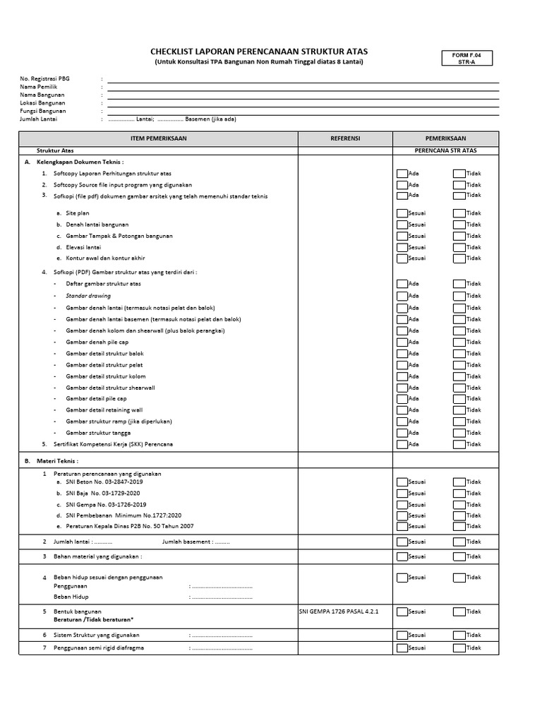 Checklist Perencanaan Struktur Atas | PDF