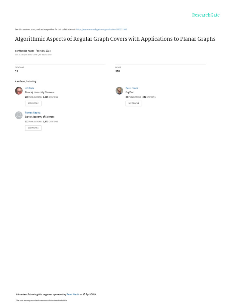 Algorithmic Aspects of Regular Graph Covers With A | PDF | Group (Mathematics) | Computational ...