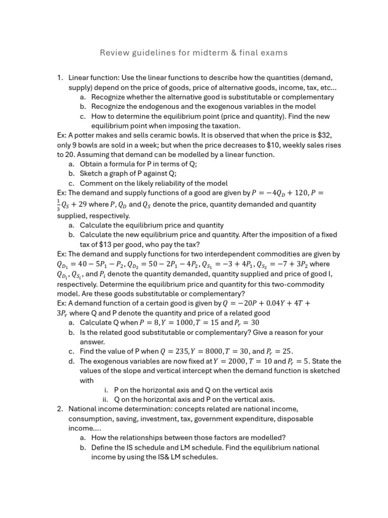 Review Guidelines For Midterm | Download Free PDF | Demand | Economic Equilibrium