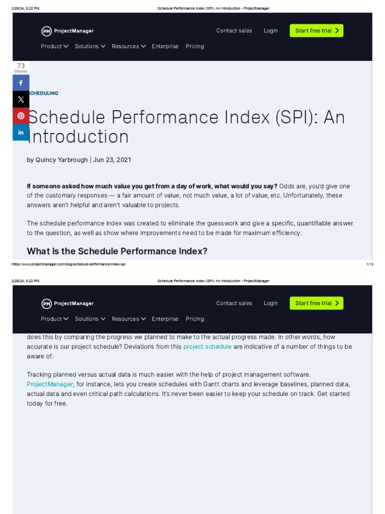 Schedule Performance Index Spi An Introduction Projectmanager 1587