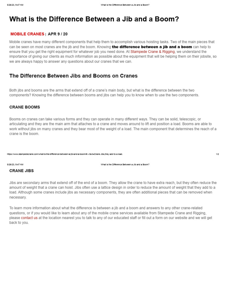 What Is The Difference Between A Jib and A Boom | PDF | Crane (Machine)