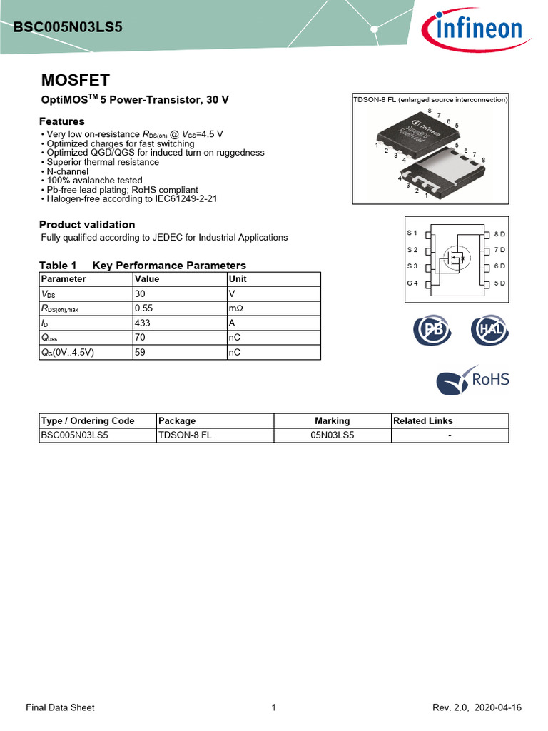 OptiMOS 5 Power Transistor Data Sheet | PDF | Field Effect Transistor ...