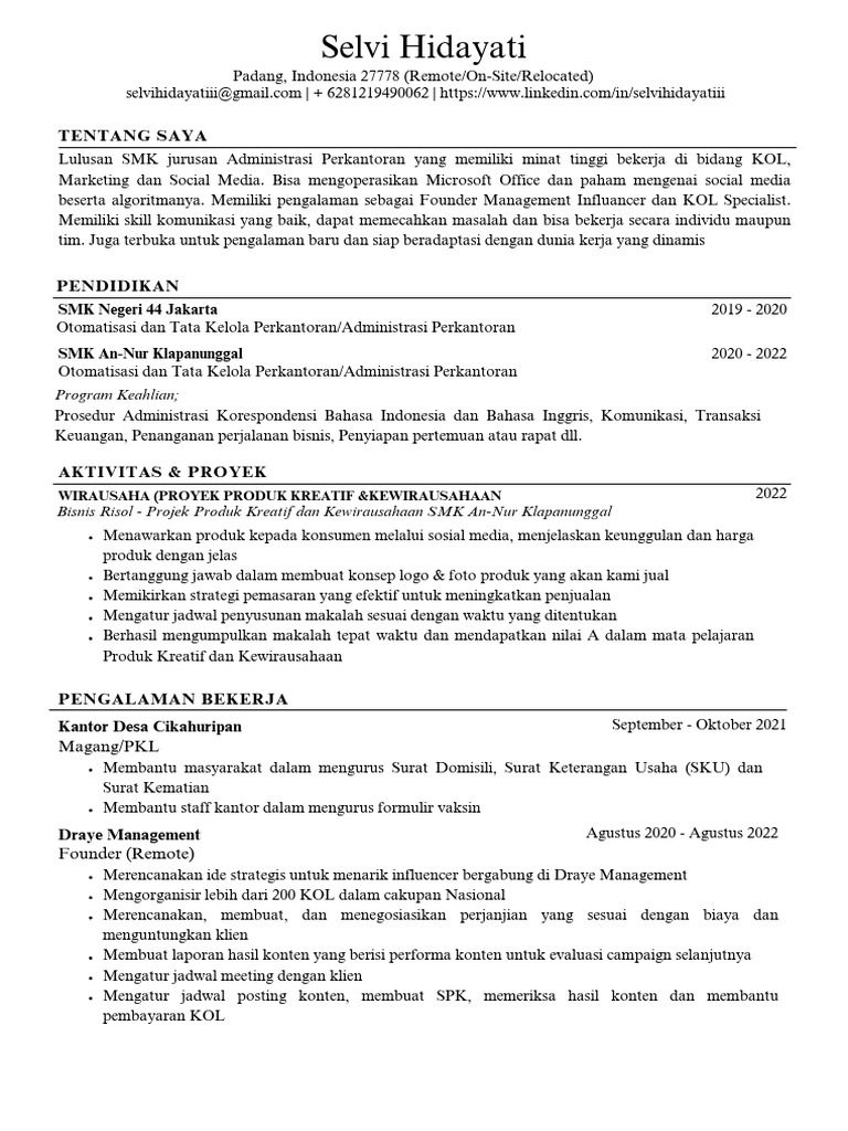 CV Selvi Hidayati | PDF