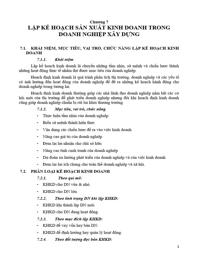 C7- Lập KHSXKD trong DNXD | PDF