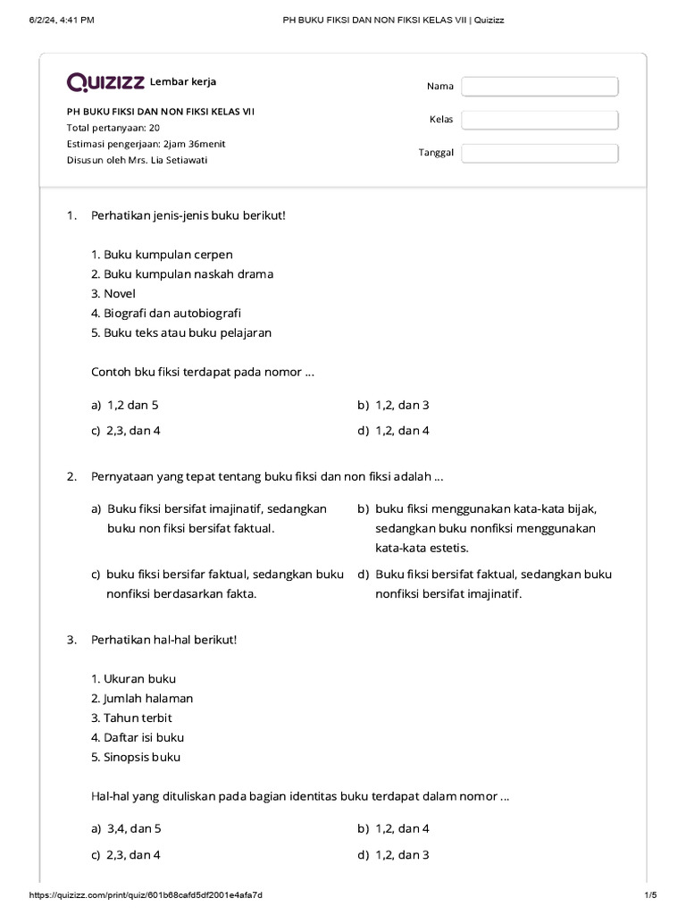 Buku Fiksi dan Non Fiksi Kelas VII | PDF