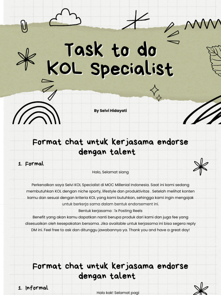Task To Do KOL Specialist | PDF | Karier & Perkembangan | Bisnis