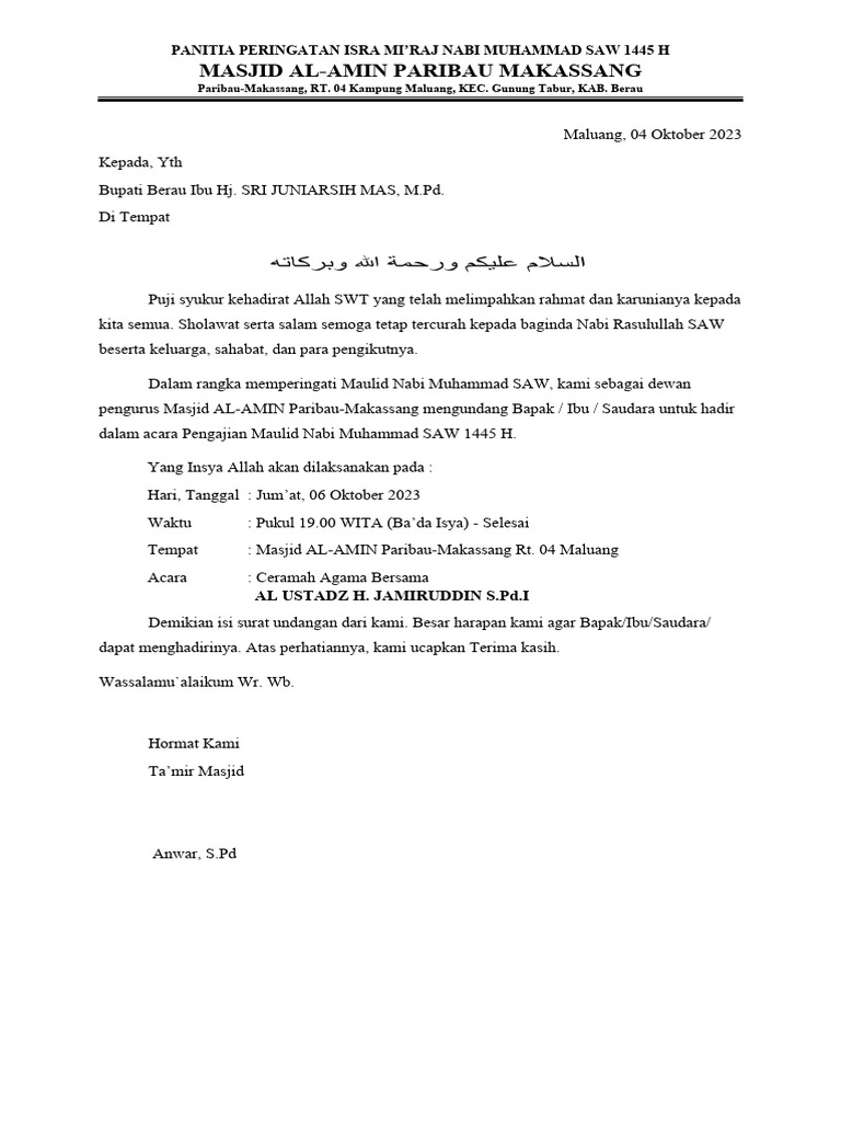 Contoh Undangan ISRA MI'RAJ | PDF