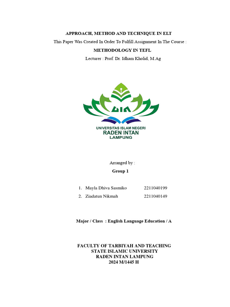 APPROACH, method, and technique in elt | Download Free PDF | English As A Second Or Foreign ...