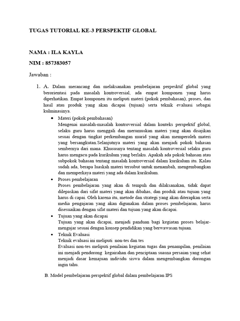 TUGAS TUTORIAL KE-3 PERSPEKTIF GLOBAL Ila Kayla | PDF
