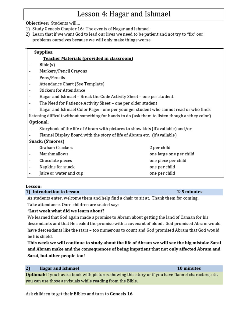 lesson_4_-_hagar_and_ishmael | PDF | Abraham | Hagar