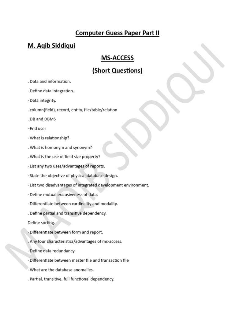 Computer Guess Paper Part II | PDF | Databases | C (Programming Language)