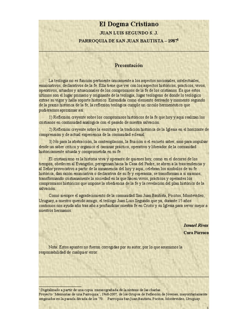 Segundo, Juan Luis - El Dogma Cristiano-1987 | PDF | Dogma | Papa ...