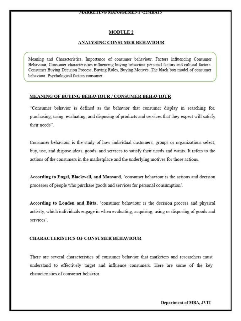 Module 2 (MM) | PDF | Behavior | Consumer Behaviour